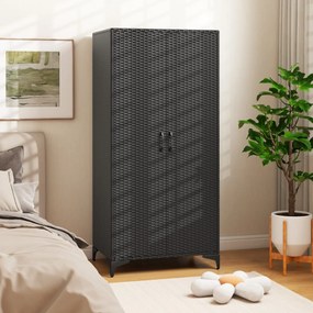 Costway Skříň z PE ratanu se 2 dveřmi a šatní tyčí a 4 přihrádková, černý
