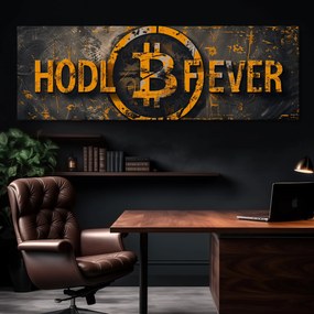 Obraz na plátně - Bitcoin, HODL Fever, grunge FeelHappy.cz Velikost obrazu: 180 x 60 cm