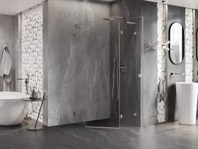 Mexen Lunar, L pravý výklopný pětiúhelníkový sprchový kout 100x100 cm, 8mm čiré sklo, ocelový profil, 831L-100P-100L-97-00-P