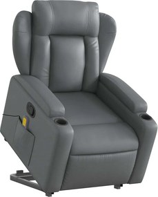 Zvedací masážní polohovací křeslo šedé umělá kůže 3204554