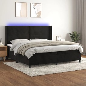 Box spring postel s matrací a LED černá 200x200 cm samet