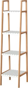Kleankin 4-patrová bambusová police ve tvaru žebříku - Multifunkční úložný nábytek do koupelny, obývacího pokoje a kuchyně 35x36x138,5 cm Bílá a Příro