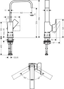 Hansgrohe Metropol, umyvadlová baterie 230 s výpustí Push-Open, kartáčovaný bronz, 32511140