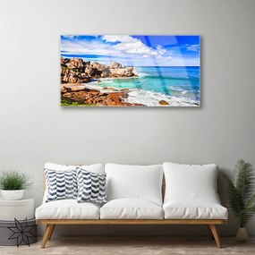 Obraz na skle Pláž Skály Moře Krajina 120x60 cm