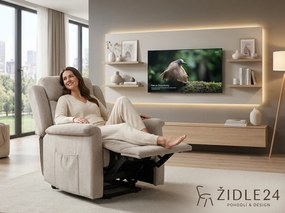 Elektrické polohovací TV křeslo LACASA - béžová látka