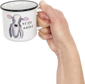 Keramický hrnek Nejsu kráva, 250 ml – s humorným motivem krávy, autorský design, ve stylu plecháčku