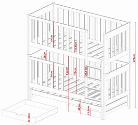 Dětská patrová postel z masivu borovice s přistýlkou a šuplíky EMIL - 200x90 cm - bílá