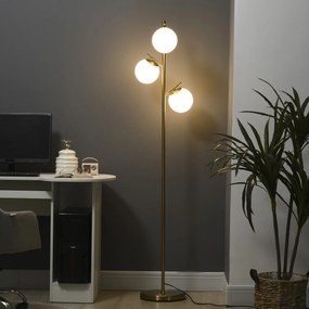 HOMCOM Stojací lampa v retro designu, stojací lampa, stojací lampa s 3 stínidly, sklo, zlatá