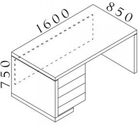 Stůl Lineart 160 x 85 cm + levý kontejner a krycí panel / Jilm světlý a bílá