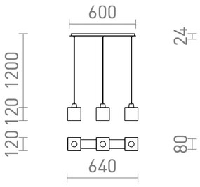 Rendl R14020 závěsné svítidlo DADOS III 60, opálové sklo, chrom, 3xE27, 60cm