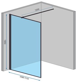 Sprchová zástěna MAXMAX Rea BLER 110 cm s policí a věšákem na ručníky - černá matná - čiré sklo