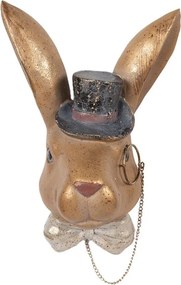 Nástěnná dekorace hnědá zaječí hlava s kloboukem - 17*11*25 cm