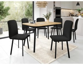 Rozkládací stůl Grazpen S 130x80 se 6 židlemi Lekoz, Barva dřeva: dub craft zlatý + černá, Potah: Amor Velvet 4322