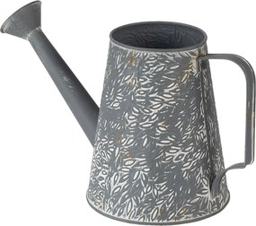 Šedo-béžová plechová dekorativní konvička - 14*14*17 cm