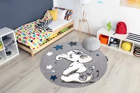 Dywany Łuszczów, Dětský kusový koberec Petit Elephant stars grey kruh, 140x140 (průměr) kruh, šedá, dětský pokoj