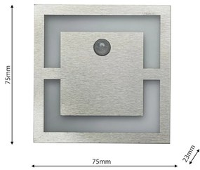 Schodišťové LED svítidlo Quadro, 1x LED 0,6w, 4000k, s, pohybový senzor