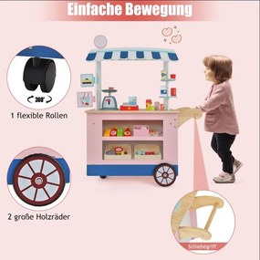 Costway Dětský dřevěný jídelní vozík na 3 kolečkách s pokladnou Food