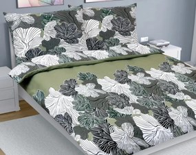 Bellatex Povlečení bavlna na dvoudeku Květ khaki zelená rozměr 1ks 180x220, 2ks 70x90 cm