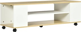 HOMCOM TV Stojan na Kolečkách - Nástěnný TV Stojan s 2 Úložnými Policemi pro Televize do 139 cm - 120x40x38,5 cm | Aosom