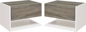 HOMCOM Sada 2 Floating Nočních Stolků Bez Noh K Hanging Noční Stolky s 1 Zásuvkou a Otevřenou Policou pro Ložnici 46x30x30 cm Dub a Bílá
