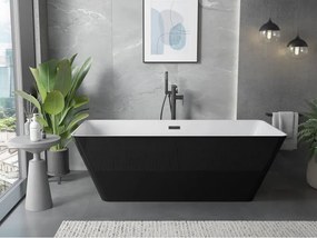 Mexen Velo Slim, volně stojící vana 170 × 75 cm, bílá lesklá, černý přepad, 52811707500-70