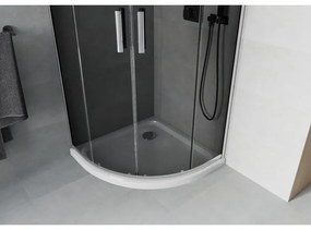 Mexen Rio, čtvrtkruhový sprchový kout s posuvnými dveřmi 80 x 80 cm, 5mm šedé sklo, chromový profil + bílá sprchová vanička, 863-080-080-01-40-4110