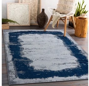 Dywany Łuszczów, Kusový koberec Core A004 Frame blue/grey, 140x190, modrá, chodba / předsíň