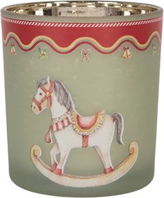 Skleněný svícen na čajovou svíčku houpací koník Rocking Horse - Ø 7*8 cm
