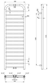 Deante Silia, koupelnový radiátor 500x1570 mm, 586W, broušená ocel, DEA-AGI_FG51