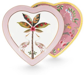 Pip Studio La Majorelle sada 2 talířků ve tvaru srdce, růžová (dárková sada stylových talířků ve tvaru srdce )