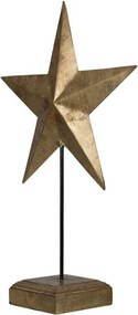 Dekorace zlatá antik kovová hvězda na dřevěném podstavci - 15*9*27cm