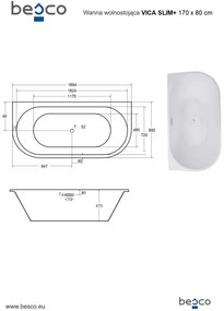 BESCO Asymetrická vana VICA SLIM+ bílá, sifon se štěrbinovým přepadem Barva sifonu - Chrom, Nožičky k vaně - Bez nožiček, Rozměr vany - 170 × 80 cm - VANVIC170SLIM