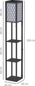 HOMCOM Stojací lampa s policemi Stojací lampa, interiérové osvětlení, E27, do 40W, do obývacího pokoje/ložnice, dřevo, černá, 26x26x160 cm| Aosom