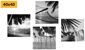 Set obrazů zátiší moře v černobílém provedení - 4x 40x40 cm