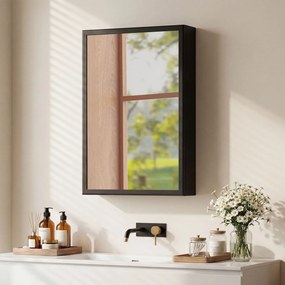 zrcadlová skříňka Kleankin, koupelnová skříňka se 3 policemi, skříňka na léky, nástěnná skříňka do ložnice, černá, 40 x 12 x 60 cm