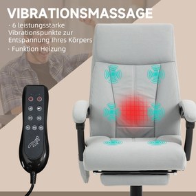 Masážní kancelářská židle Vinsetto s funkcí polohování ergonomická kancelářská židle výškově nastavitelná manažerská židle s podnožkou světle šedá pr…