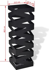 Černý hranatý stojan na deštníky a vycházkové hole, ocelový, 48,5 cm 242469