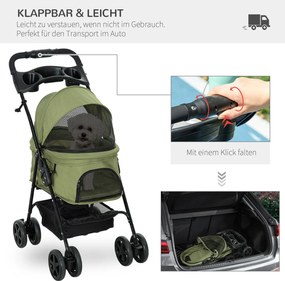 PawHut kočárek pro psy kočárek pro psy s funkcí skládání pro malé psy a kočky, kočárek pro kočky Oxford tmavě zelený 67x45x96 cm |