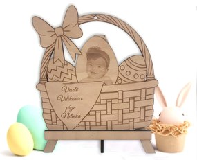 Okamih Velikonoční dekorace košík s vajíčky a gravírovanou fotkou
