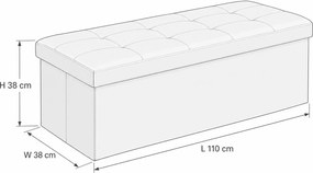 Puf s úložným prostorem, obdélníkový, skládací, 110 × 38 × 38 cm, béžový