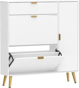 HOMCOM botník na 12 párů, botník, 2 sklopné zásuvky, 4 přihrádky, 99,4x23,8x106,6cm, bílý