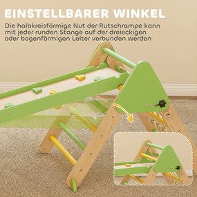 montessori prolézačka 8 v 1 vnitřní dřevěný lezecký trojúhelník s lezeckým obloukem, oboustranná skluzavka, zelená barva