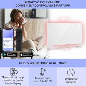 Klarstein Bansin Crystal Smart, konvektor, 1500 W, 5 - 50 °C, ovládání pomocí aplikace