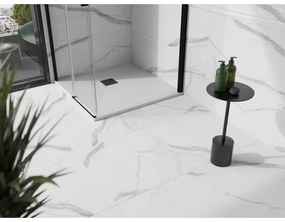 Mexen Stone+, čtvercová vanička z minerálního kompozitu 90 x 90 cm, bílá, černá krytka, 44109090-B
