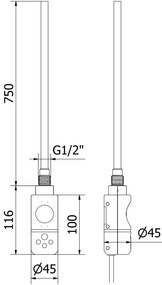 Mexen Bachus, elektrické topné těleso 1600 x 500 mm, 900 W, antracitová, W109-1600-500-2900-66