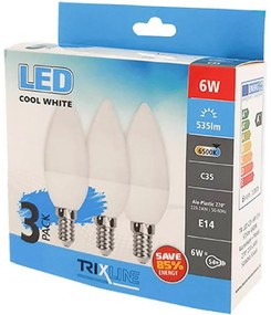 LED Žárovky 6W E14 C35 6500K sada 3 kusy
