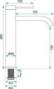 Rea Rivo, vysoká umyvadlová baterie h-280, černá matná, REA-B9320