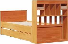 Postel s knihovnou bez matrace hnědá 75x190 cm masivní borovice 3308947