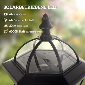 Outsunny 2-st solární pouliční světlo LED, IP44, ABS, Ø18,5 x H129 cm, úsporný režim, vodotěsné, zahradní světlo s nerezovou ocelí, černé