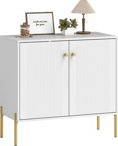 HOMCOM Moderní sideboard 2 dveře – mramorový vzhled, nastavitelný prostor, kovové nohy, bílé, 80 x 39,1 x 76 cm